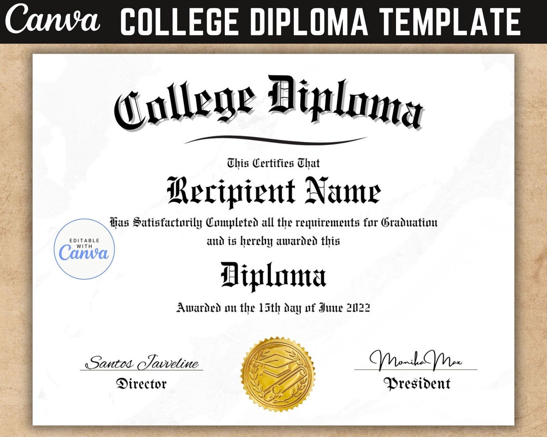 College Diploma, University Diploma, Canva Template, Graduation Diploma ...