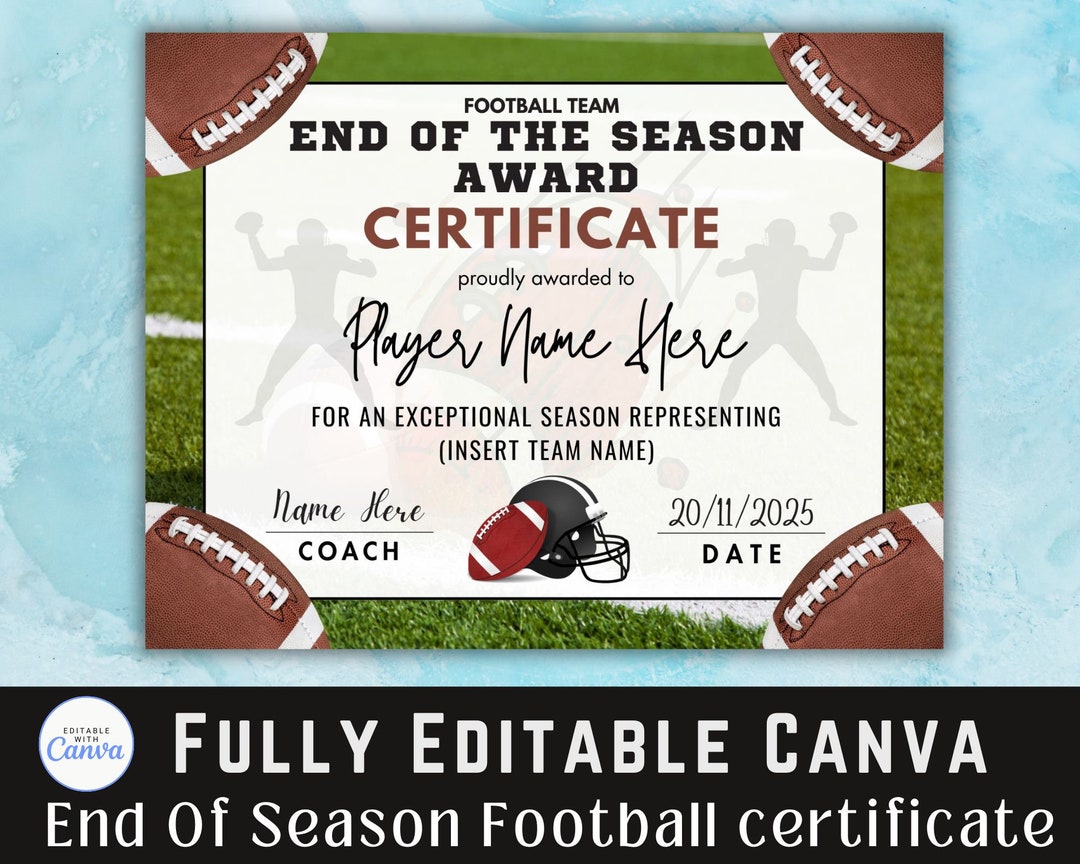 End of Season American Football Certificate, Editable American Football ...