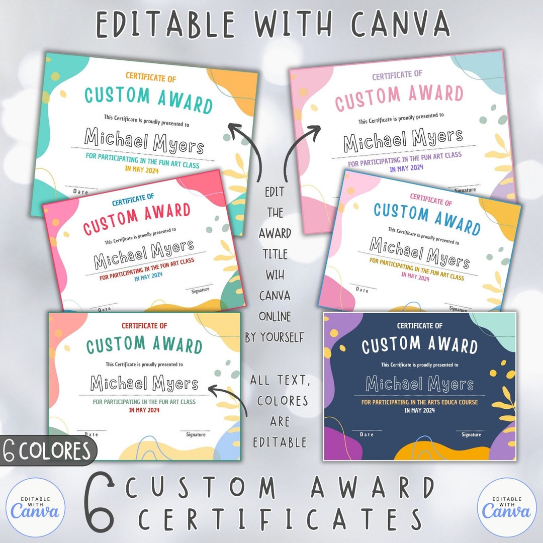 Custom Award Certificate, Classroom Award, Canva Template, Award ...