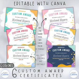 Custom Award Certificate, Classroom Award, Canva Template, Award ...