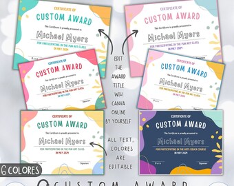 Student Participation Certificate Canva Template Editable Digital ...