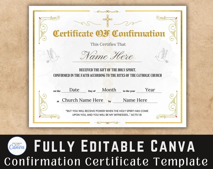 Certificate of Confirmation Template, Editable Confirmation Certificate ...