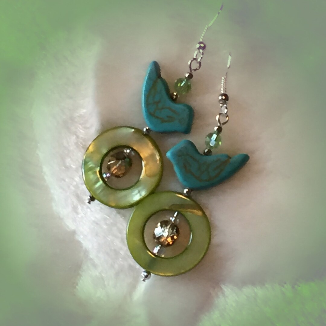 Festive. Turquoise Blue Green Bluebird Earrings Organic Handmade ...