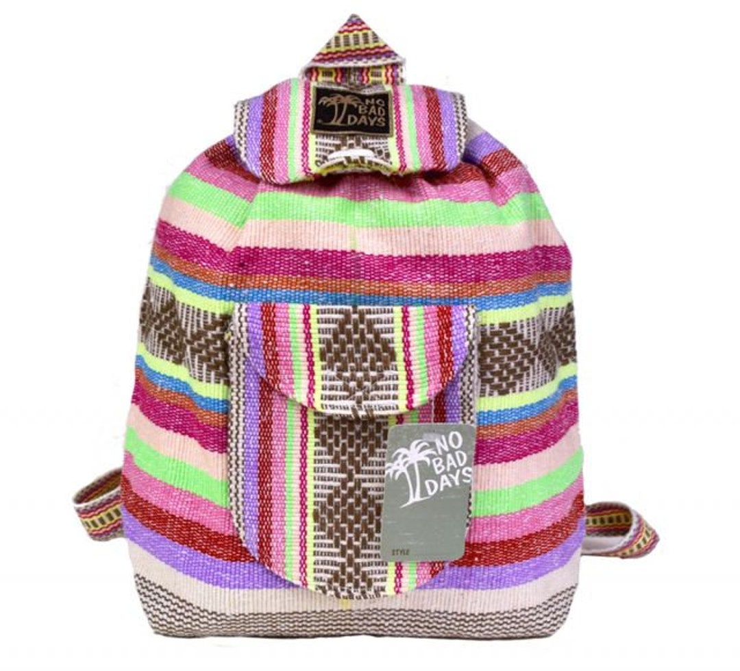 NO BAD DAYS ® Baja Backpack Mexican Bag Hand Made Book Bag Brown Pink ...