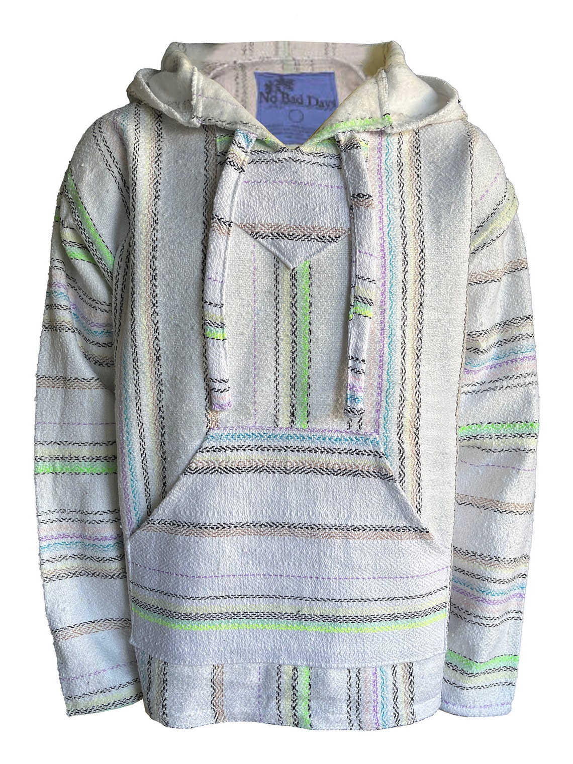 No Bad Days Baja Hoodie Mexican Poncho - White Pastel Mint Diamond - Etsy