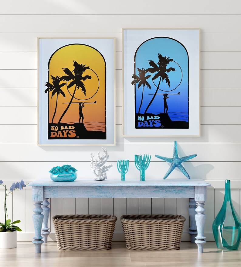 NO BAD DAYS ® Dusk Poster Retro Art Tropical Print Vintage Surf Wall ...