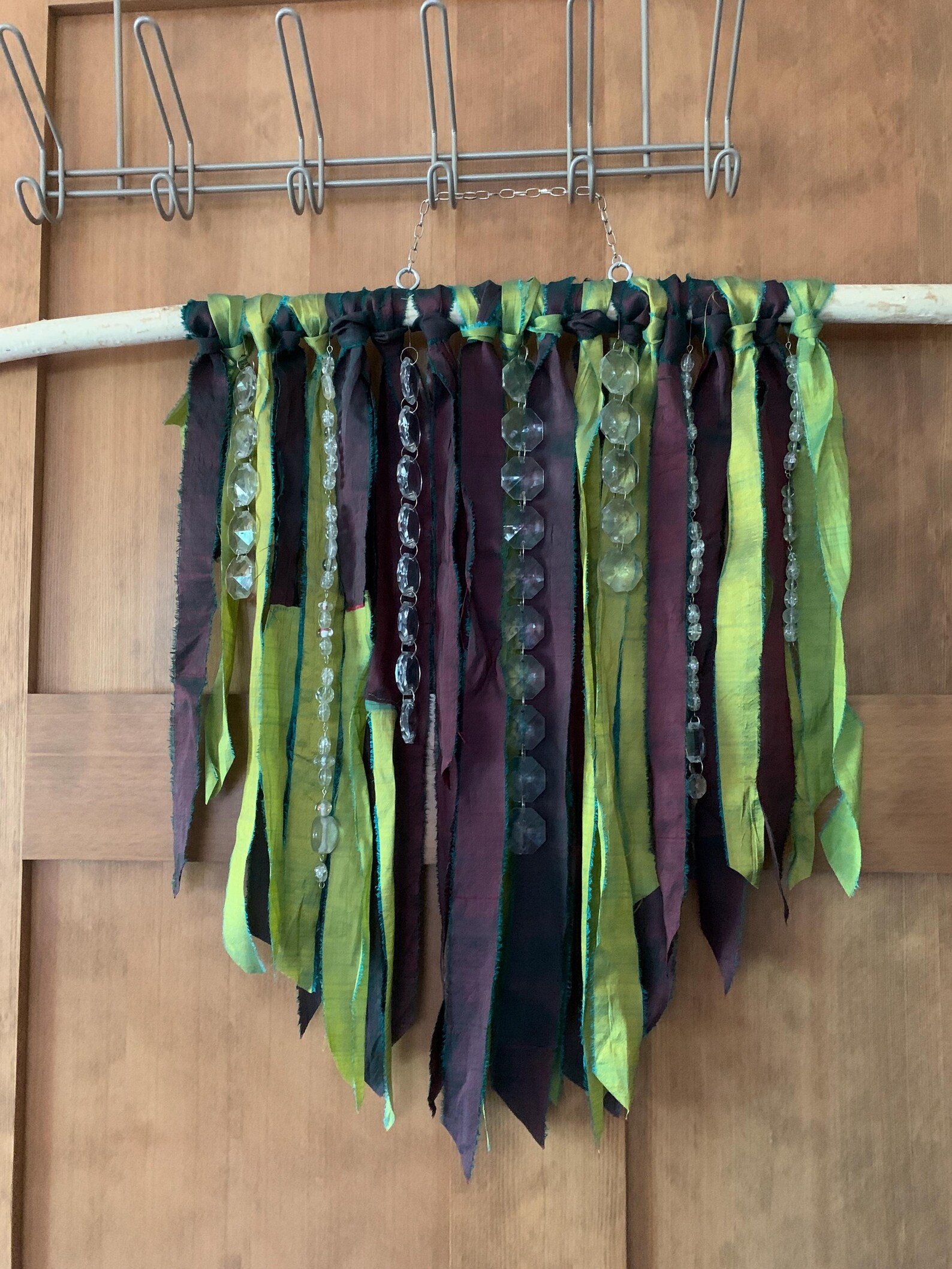 Fabric Wall Hanging Driftwood Wall Decor Boho Upcycled Sari Fabric