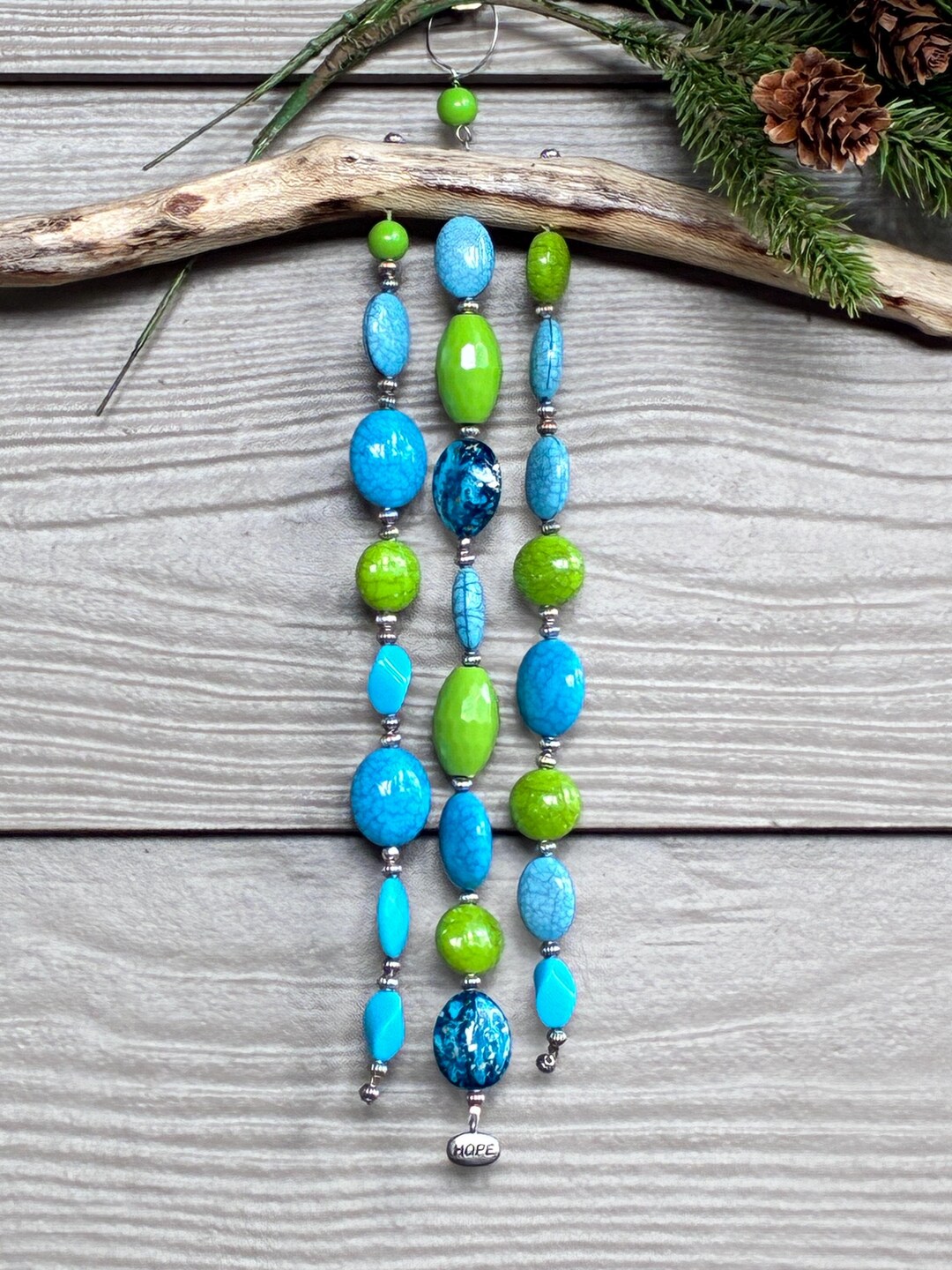 Driftwood Mobile. Wall or Window Hanging. Hope Totem. Turquoise and ...