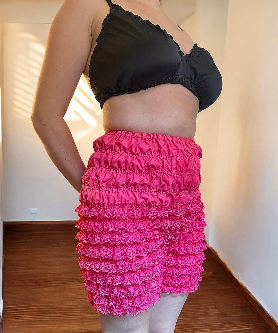 1960s Bright Red Cotton & Lace Tiered Ruffled Bloomer Shorts, Perfect ...