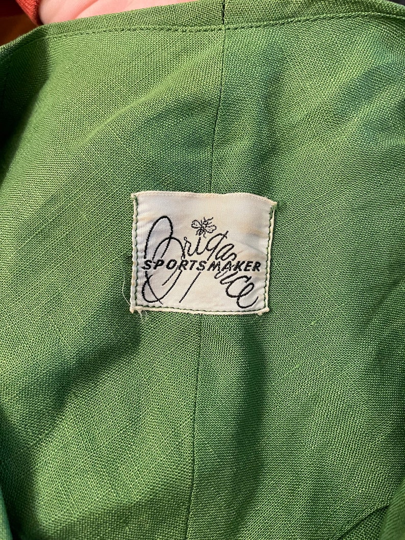 1940s Kelly Green Linen Day Dress, Button Front Full Circle Skirt in ...