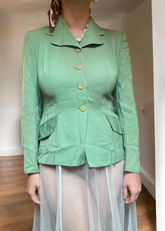 1940s structured blazer in a faded grass green soft g… - Gem