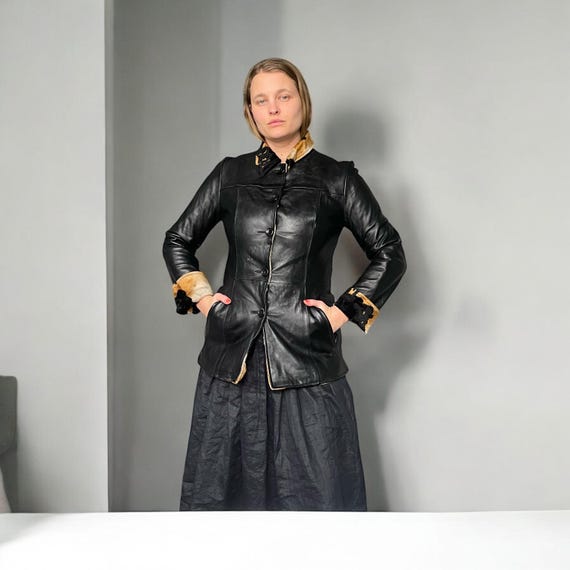 1990s black leather jacket, fully reversible with fau… - Gem