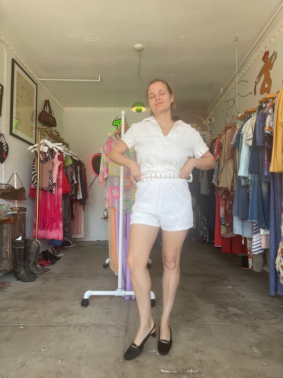 1970s white terry cloth set, top and matching shorts,… - Gem