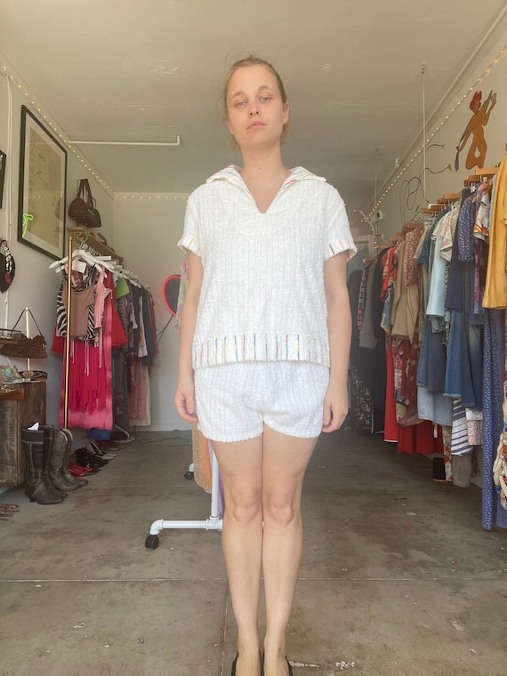 1970s white terry cloth set, top and matching shorts,… - Gem