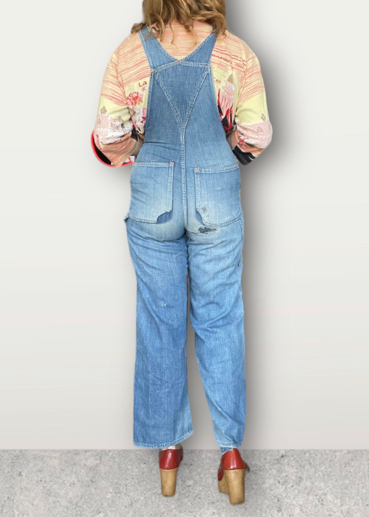 1940s Rare Denim Overalls, WWII Laurel Wreath Buttons, Soft and Worn-in ...