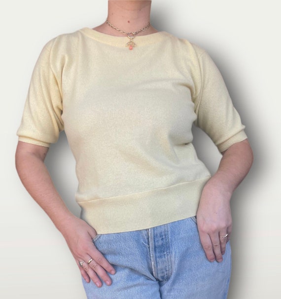 1980s archival Chanel butter yellow cashmere sweater … - Gem