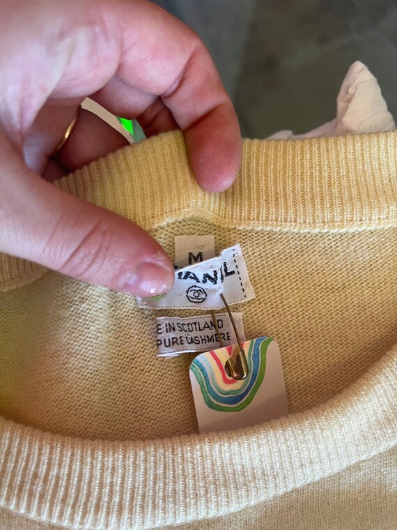 1980s archival Chanel butter yellow cashmere sweater … - Gem