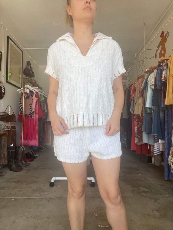 1970s white terry cloth set, top and matching shorts,… - Gem
