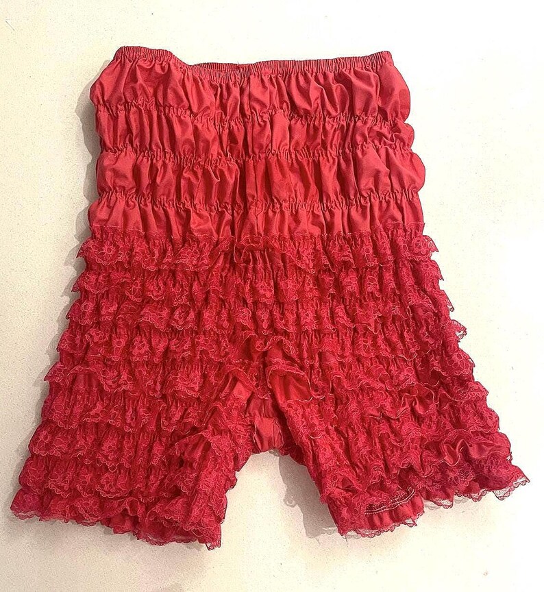 1960s Bright Red Cotton & Lace Tiered Ruffled Bloomer Shorts, Perfect ...