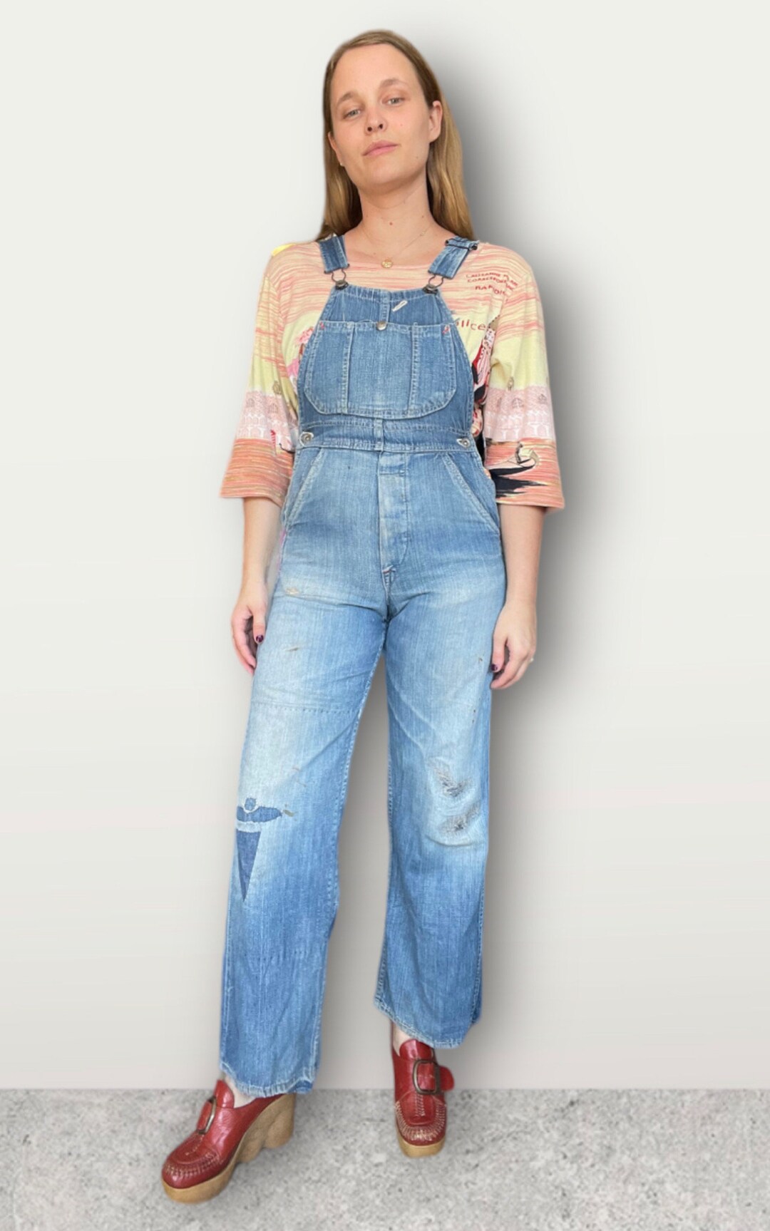 1940s Rare Denim Overalls, WWII Laurel Wreath Buttons, Soft and Worn-in ...