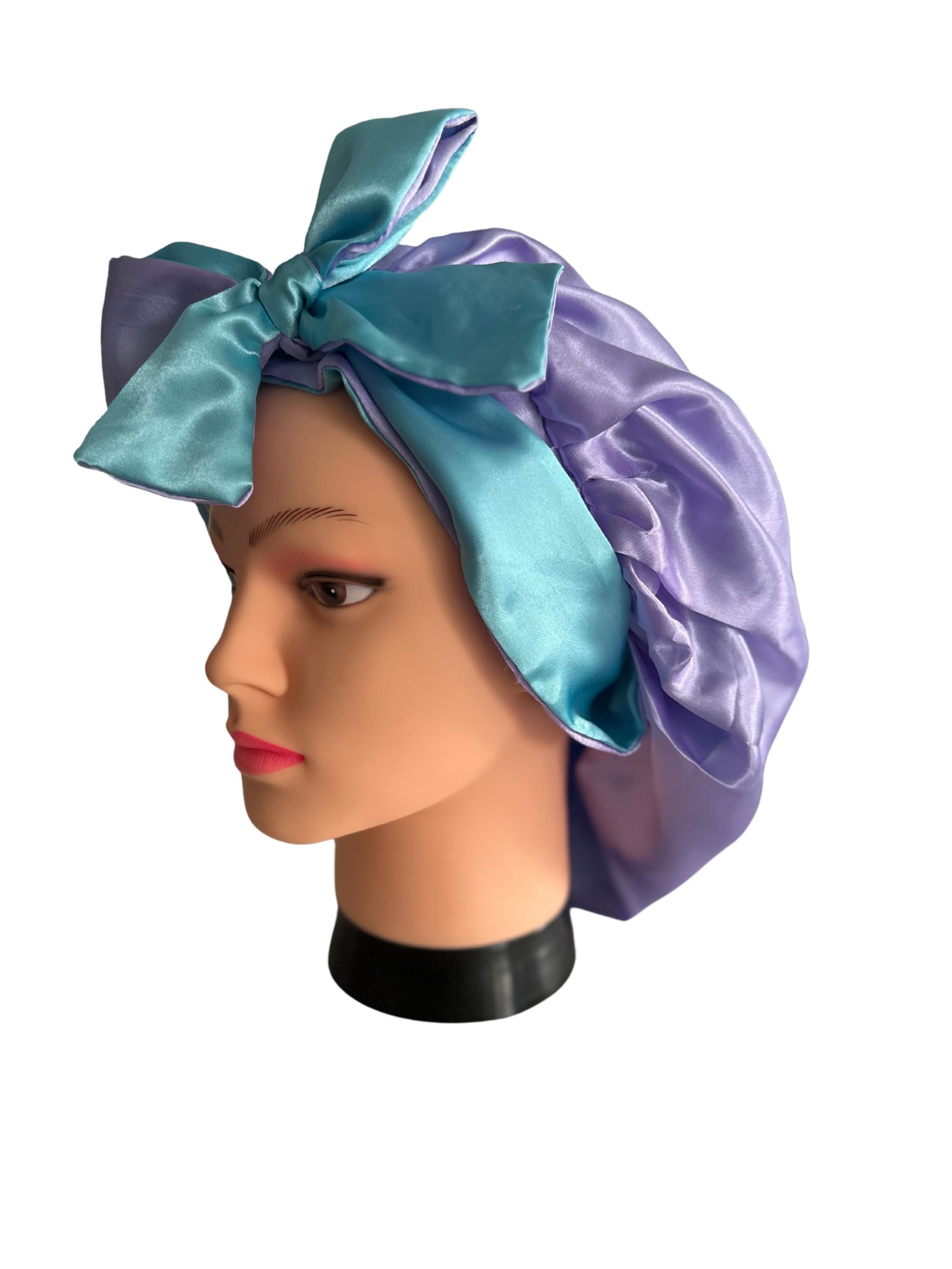 DOUBLE Layer Satin Bonnet, Large Reversible Bonnet, Elastic, Adjustable ...