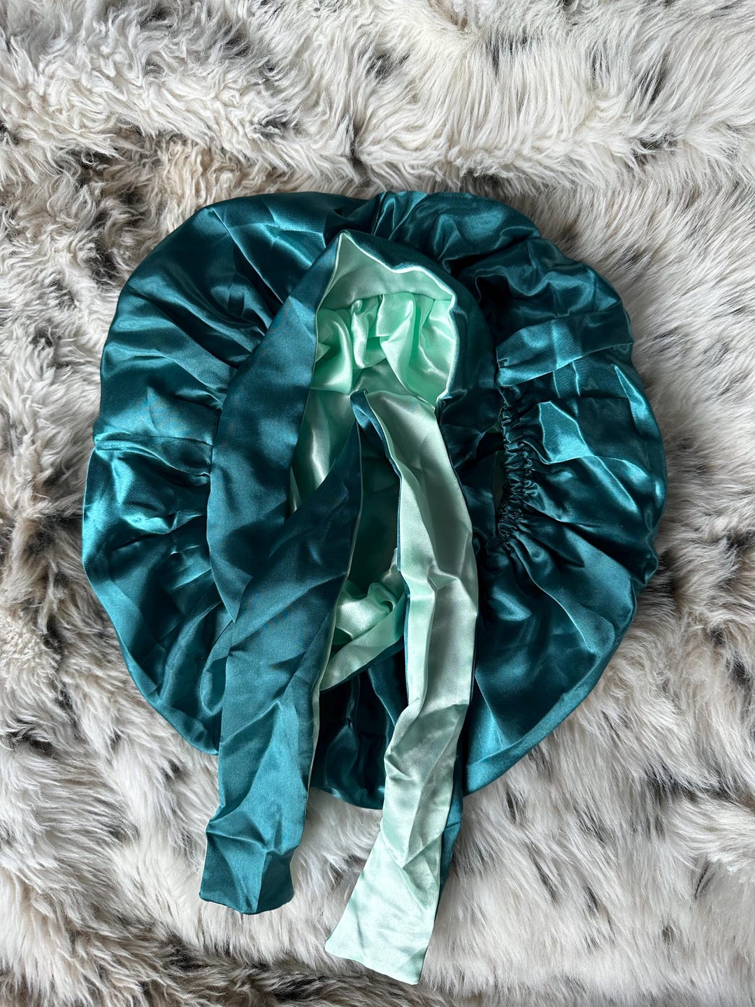 DOUBLE Layer Satin Bonnet, Large Reversible Bonnet, Elastic, Adjustable ...