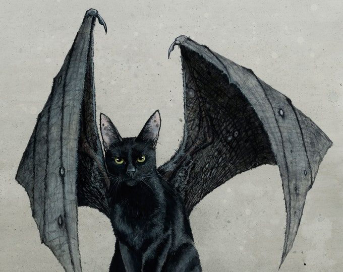 Watercolor Print, the City Battycat by Maggie Vandewalle, 8 X 10 Matted ...