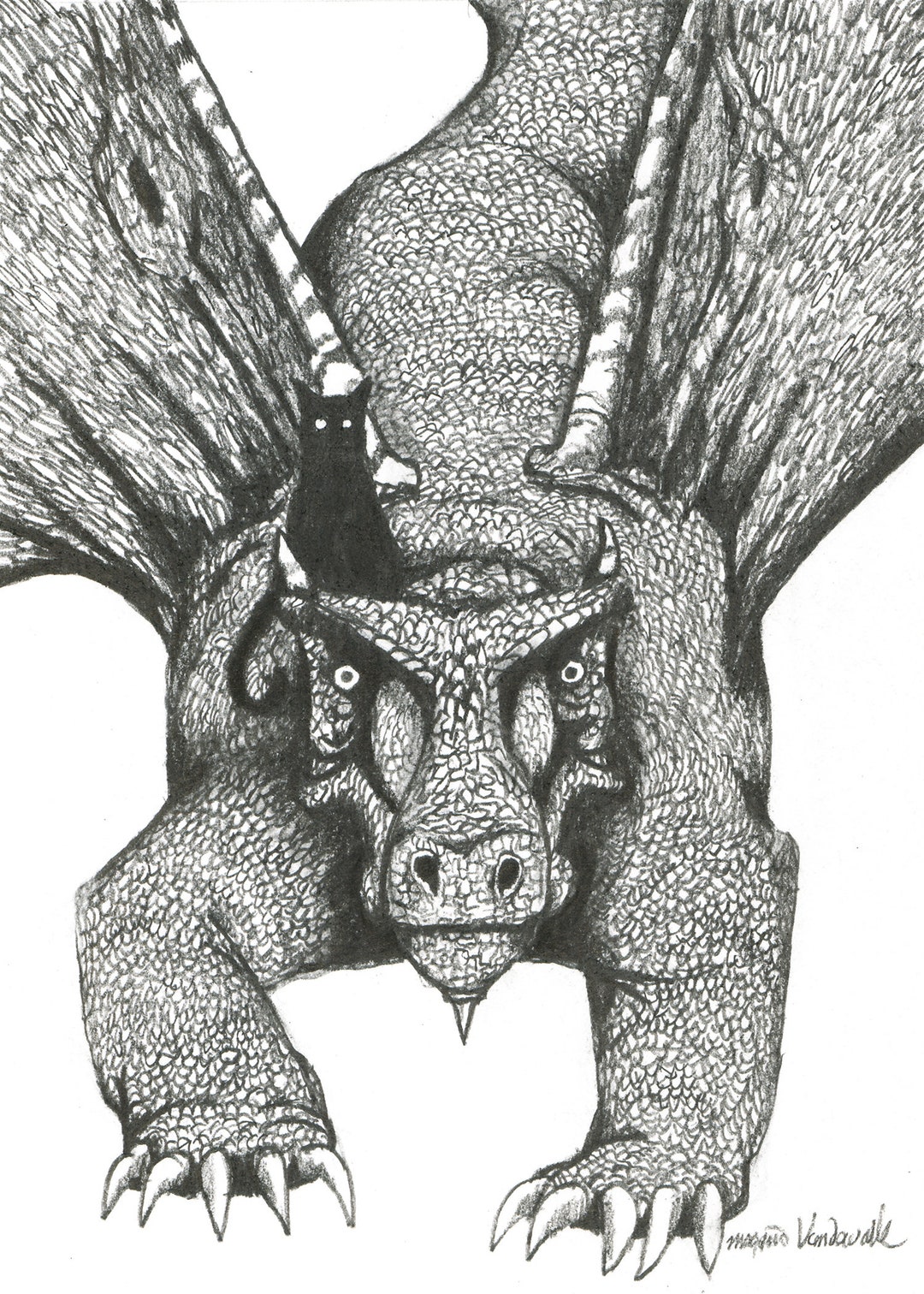 Original Graphite Drawing, Dragon and Cat - Etsy