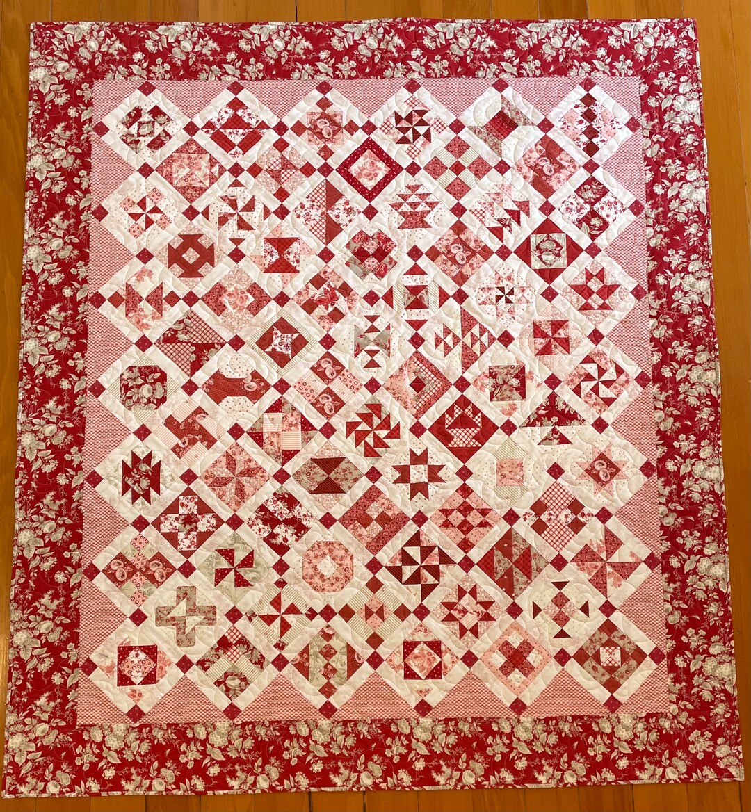 Handmade Red and White Sampler Quilt - Etsy