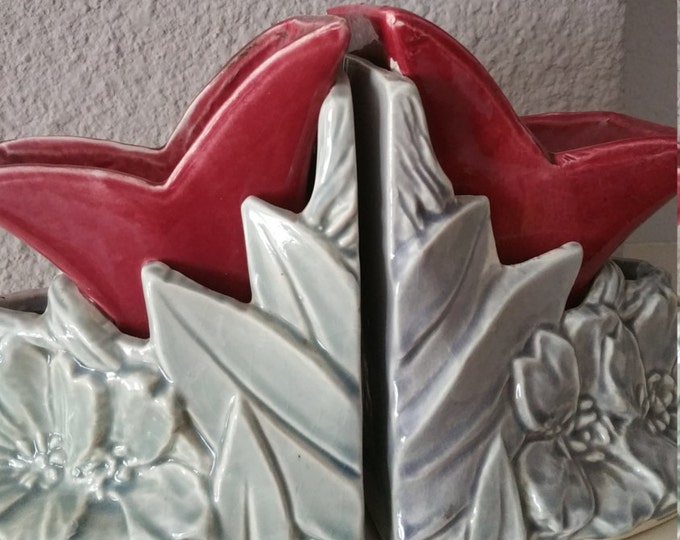 1950s Mccoy USA Pottery Tulip Planter Bookends in Grey and Burgundy ...