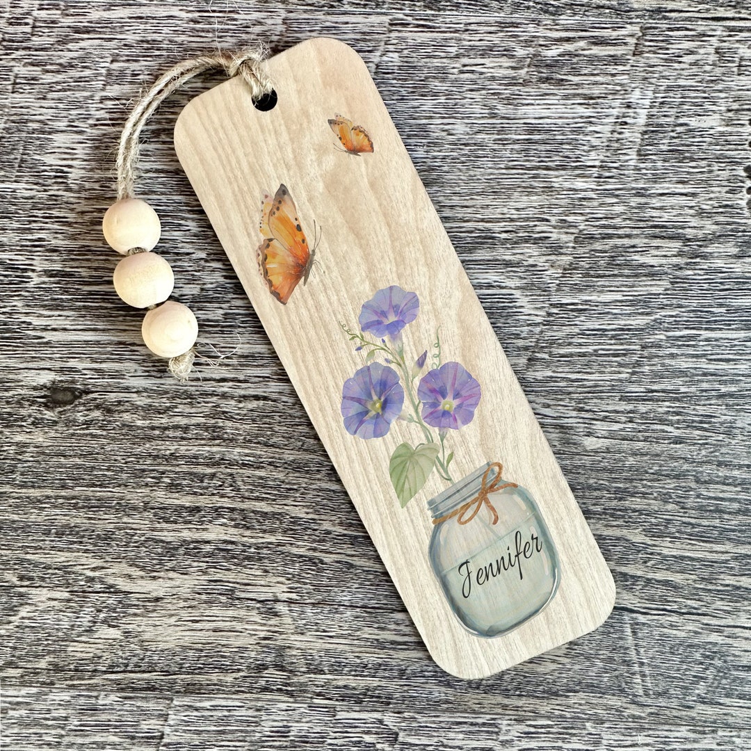 Personalized Birth Month Flower Wooden Bookmark, Book Lover Gift, Gift ...