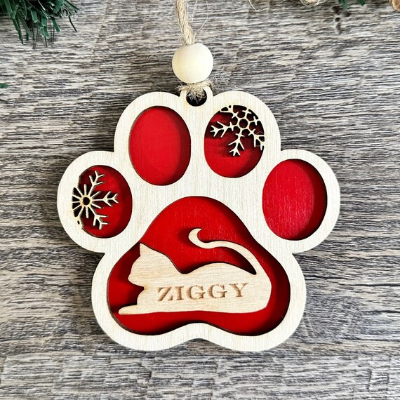 Personalized Pet Paw Wooden Ornament Cat Paw Christmas - Etsy