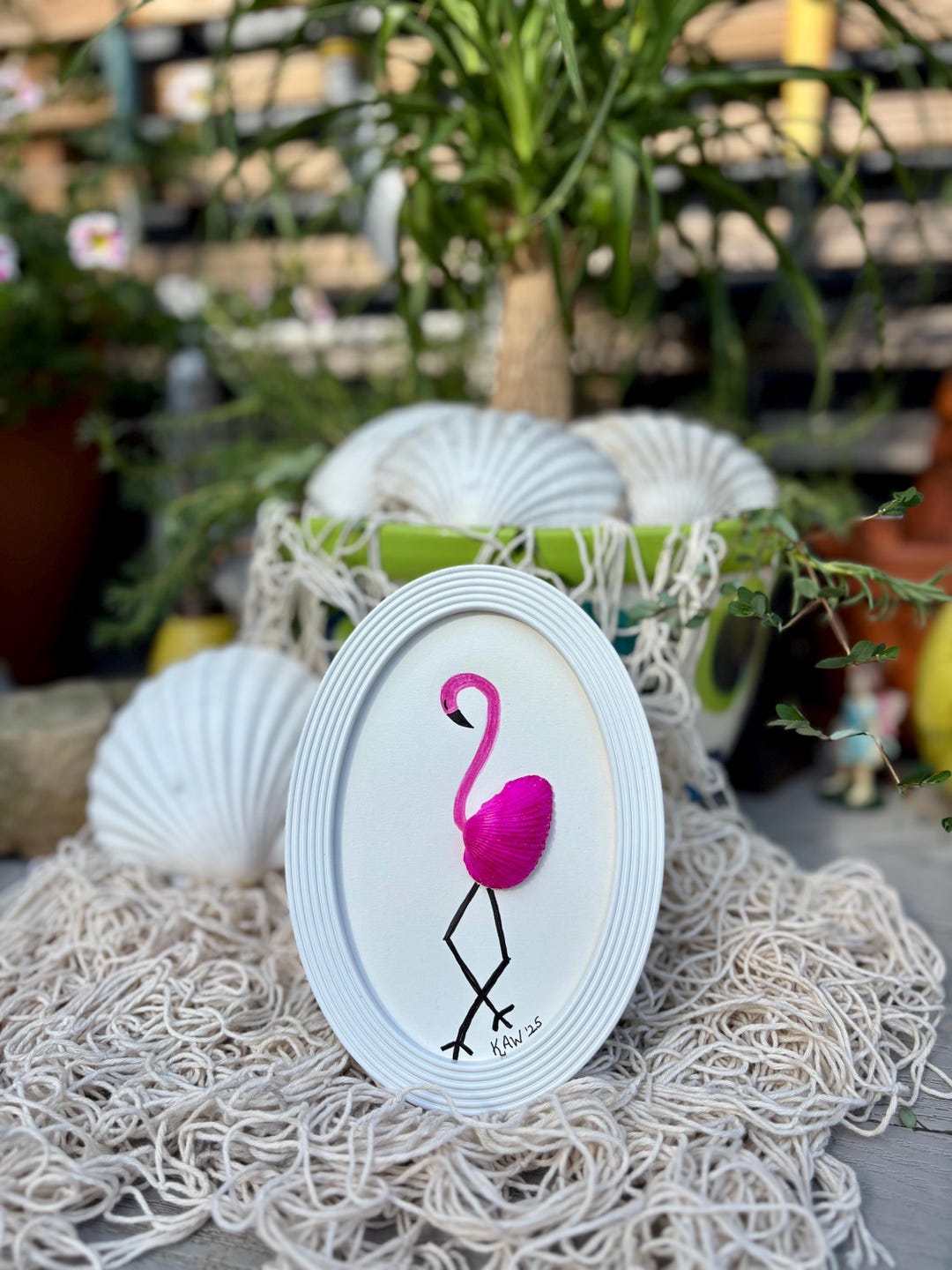 The Pink Flamink - Framed Shell Doodle Art - Etsy