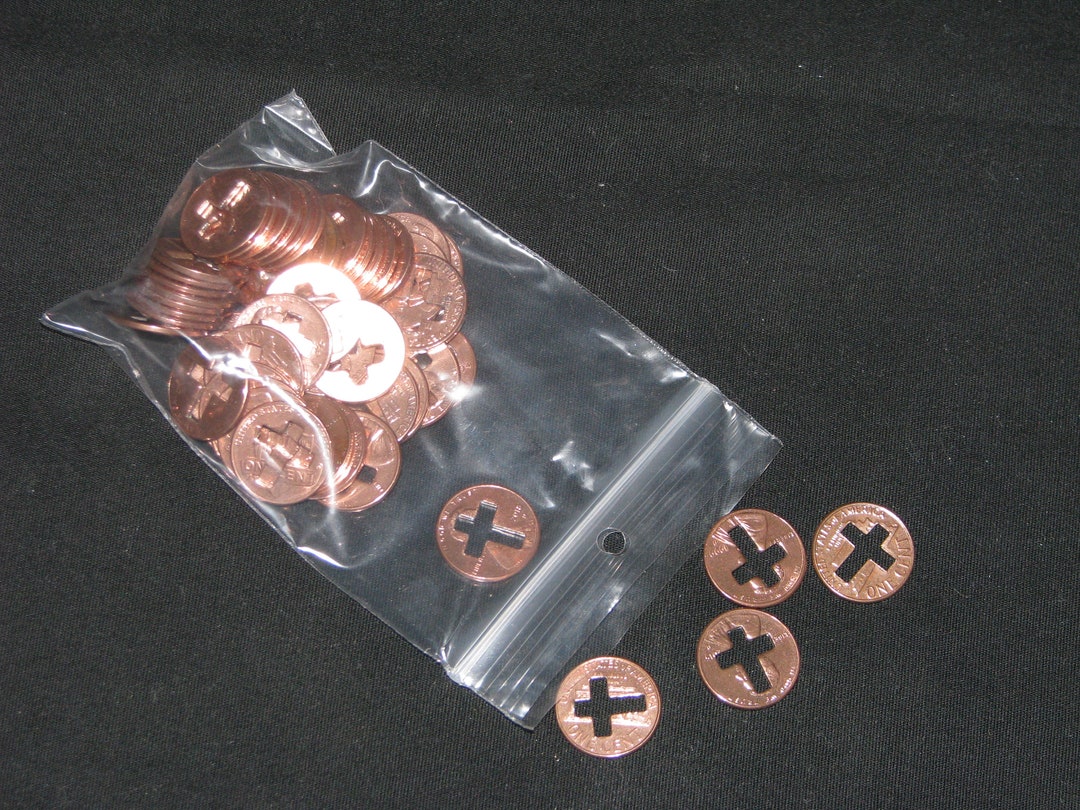 Cross Cut Out Pennies, Pennies With a Cross Cut Out, 50 Pennies - Etsy