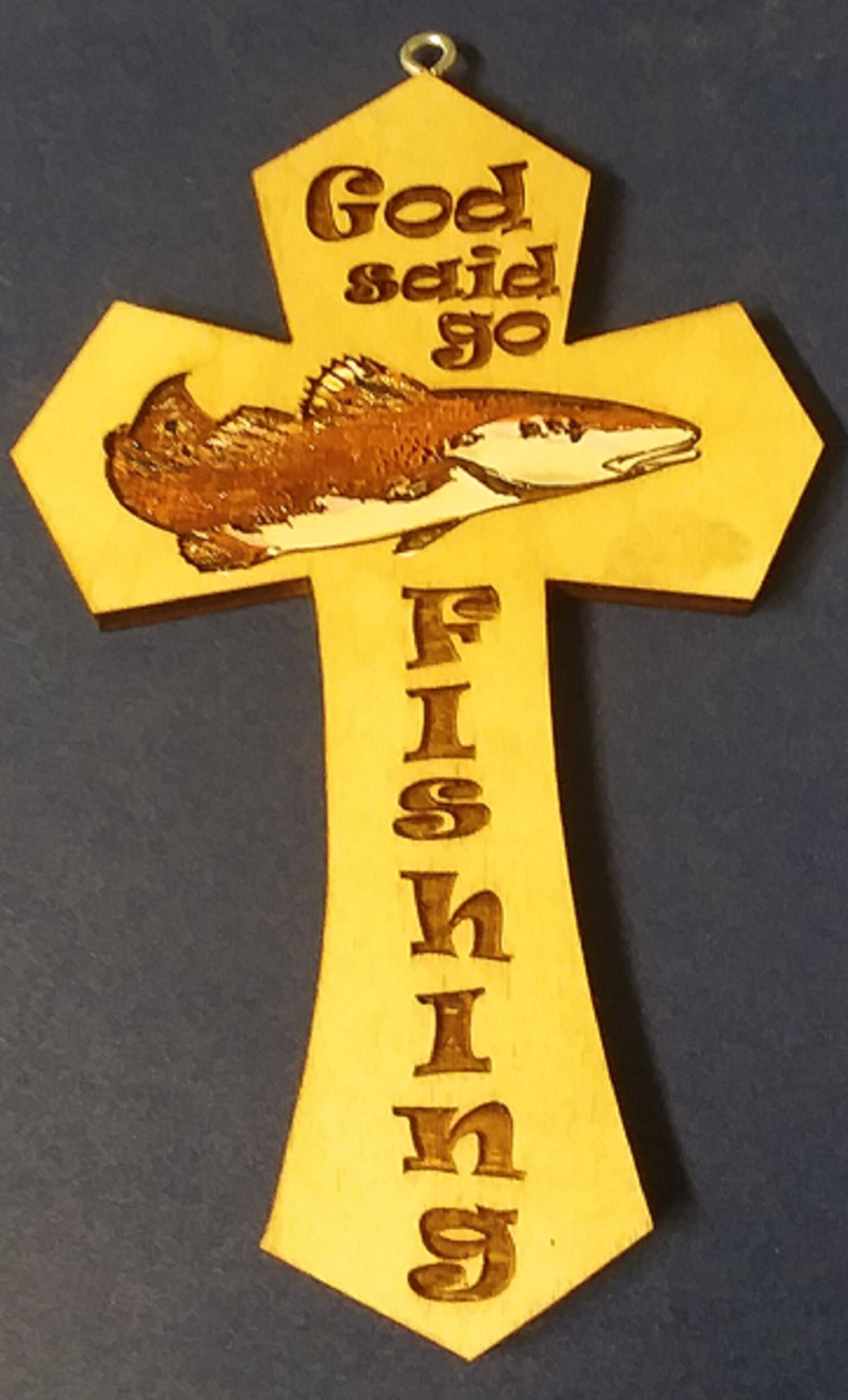 Small cross for fisherman mini natural wood red fish | Etsy