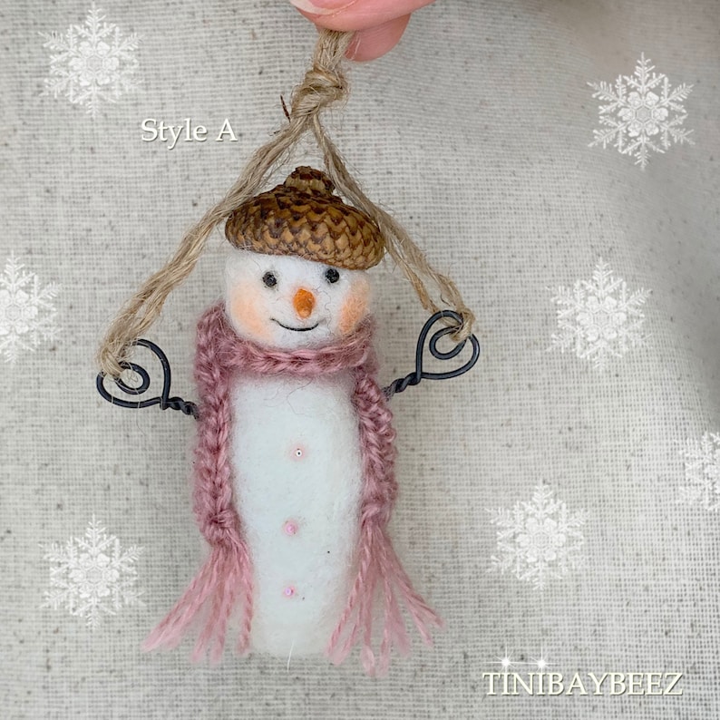 Snowman Ornament-mini Snowman Ornament Wool Snowman Ornament - Etsy