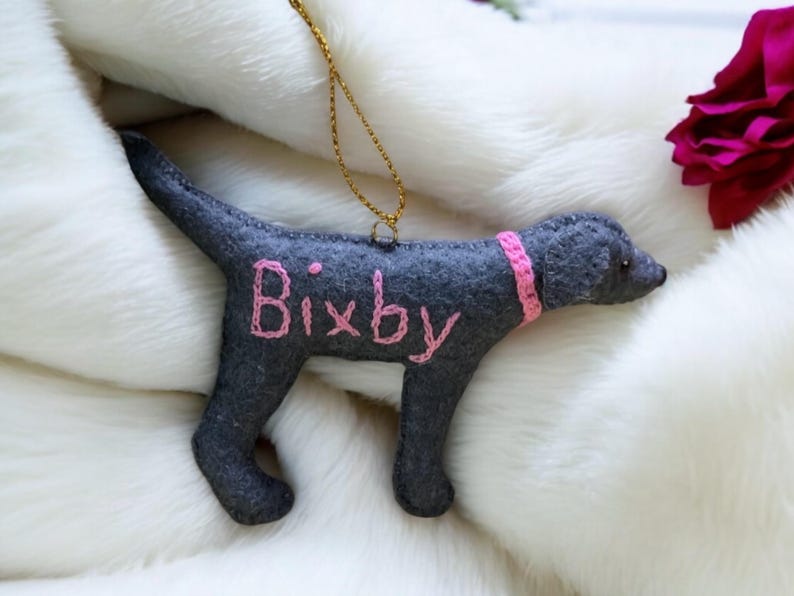 Personalized Silver Lab Ornament With a Crochet Collar - Etsy