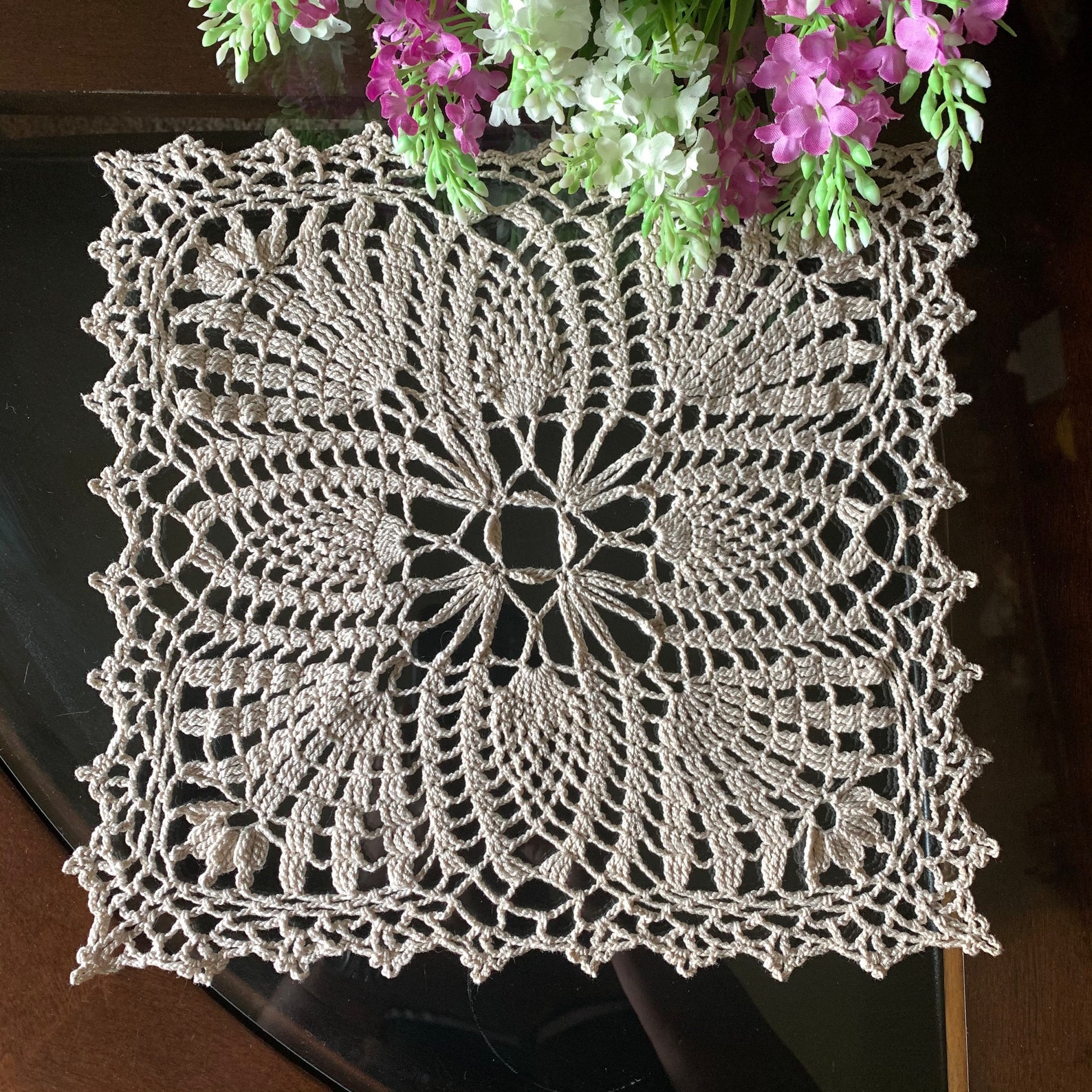13“ Grey Square Doily -crocheted Doily-table Decoration - Etsy