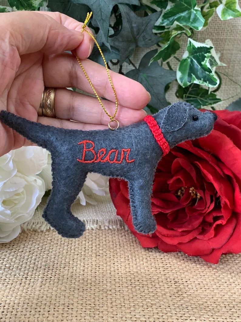 Personalized Silver Lab Ornament With a Crochet Collar - Etsy