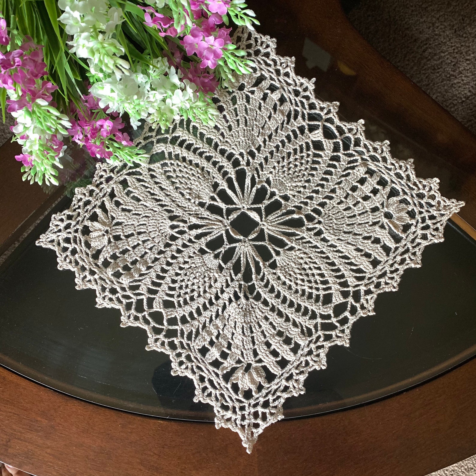 13“ Grey Square Doily -crocheted Doily-table Decoration - Etsy