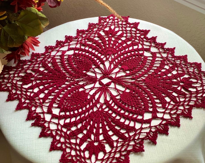 13” Burgundy Square Doily -crocheted Doily-table Decoration - Etsy