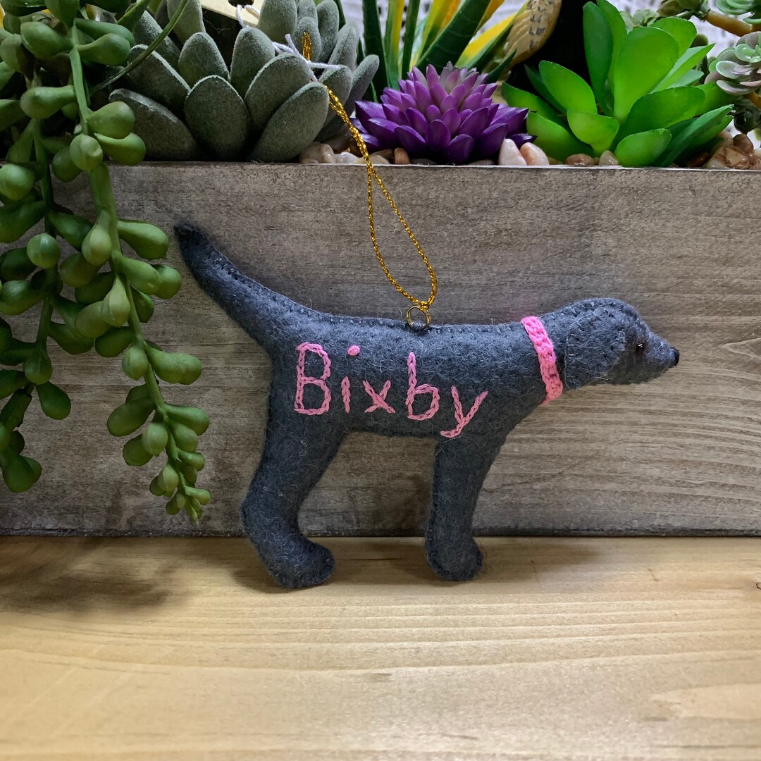 Personalized Silver Lab Ornament With a Crochet Collar - Etsy