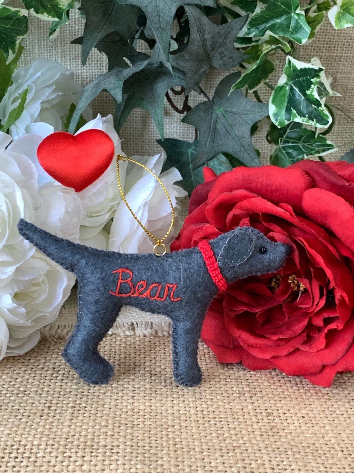 Personalized Silver Lab Ornament With a Crochet Collar - Etsy