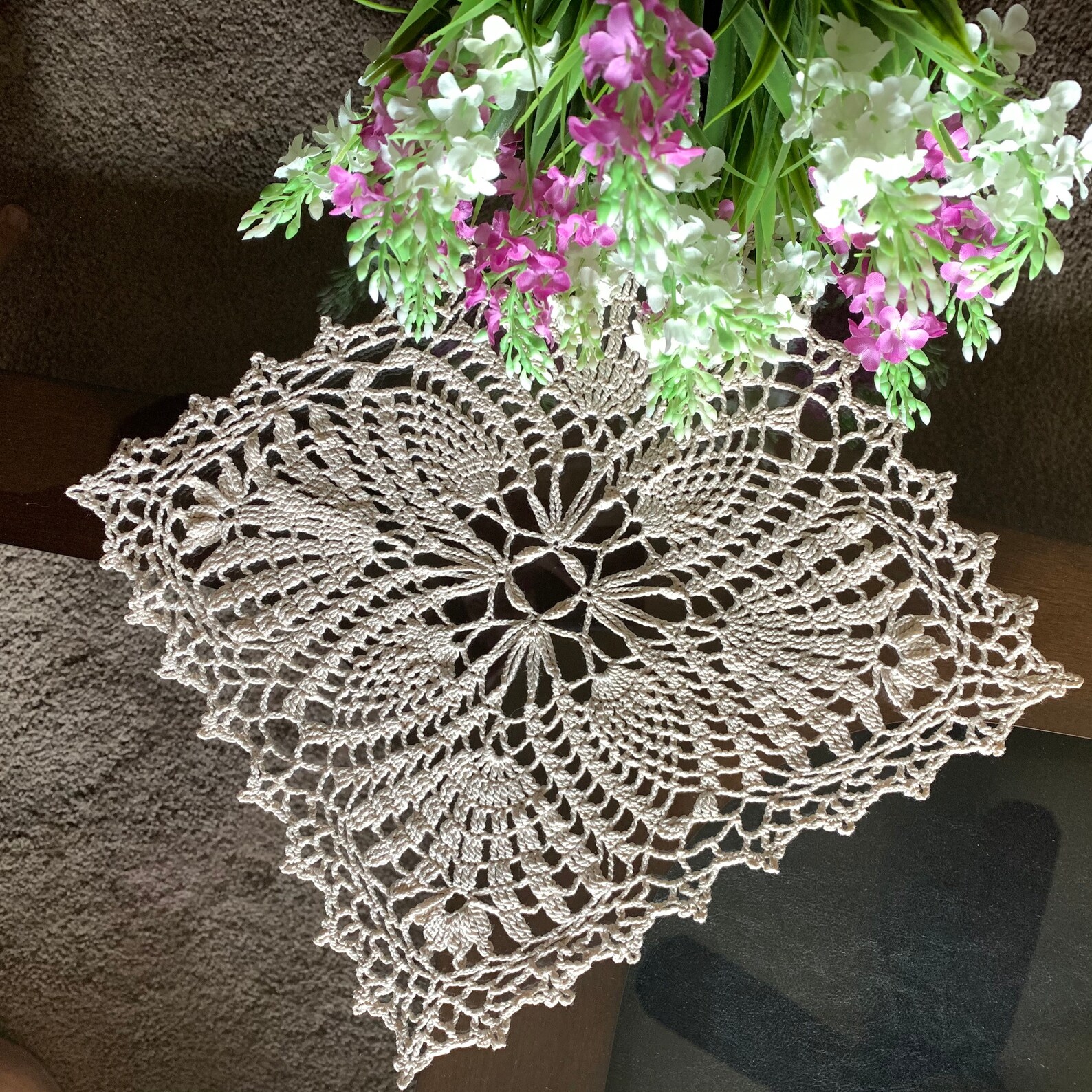 13“ Grey Square Doily -crocheted Doily-table Decoration - Etsy