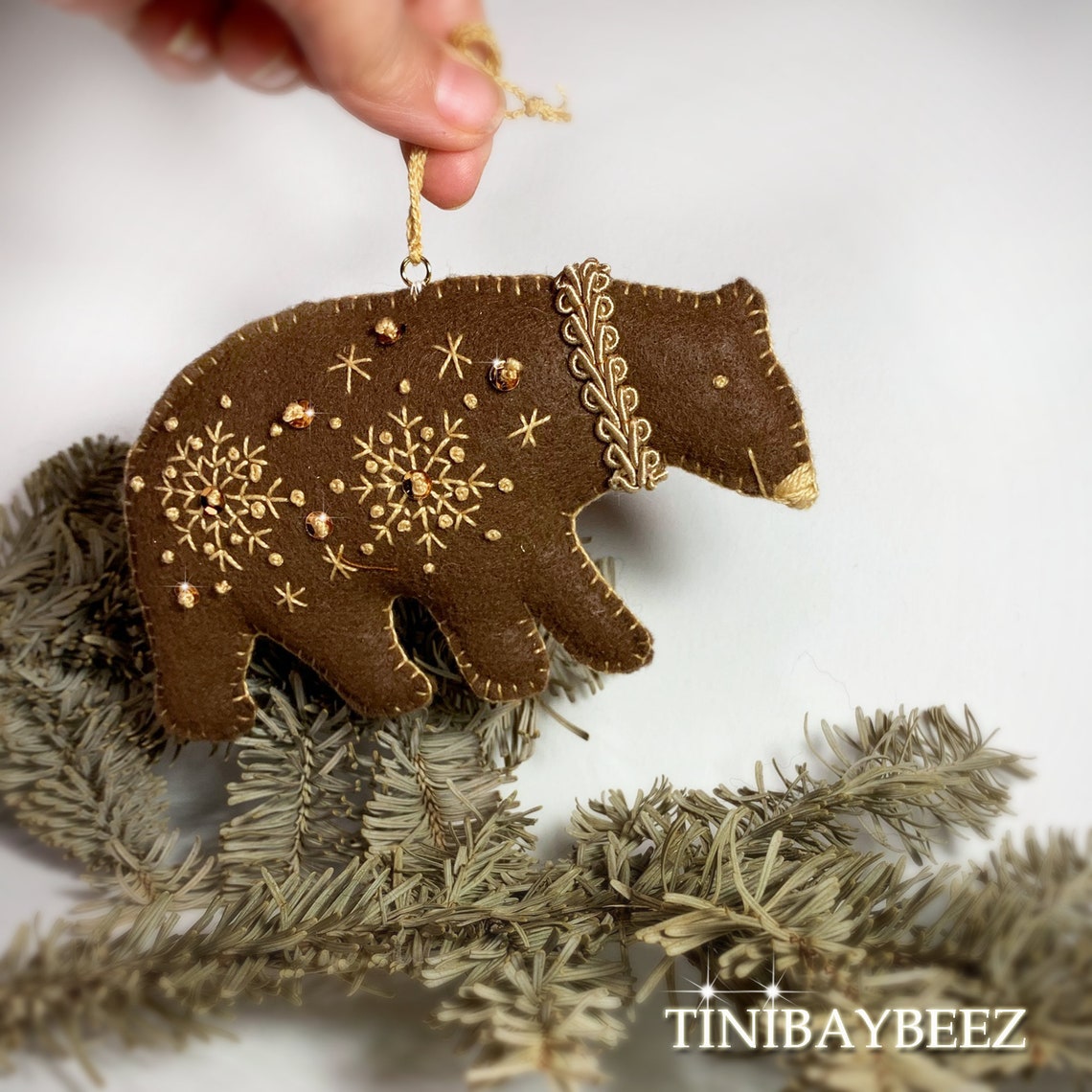 Embroidered Brown Bear Ornament-felt Ornament-log Cabin - Etsy