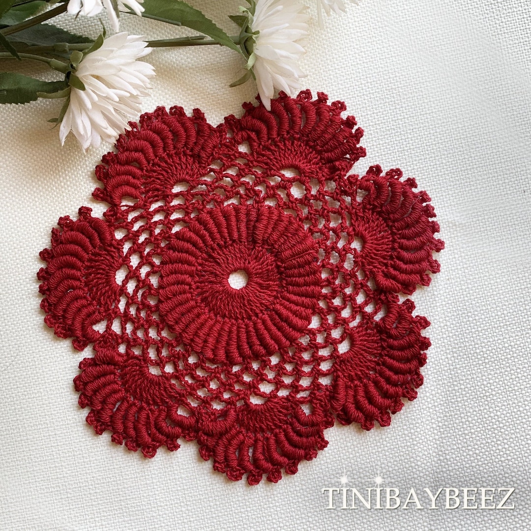 Set of 2 Red Round Crocheted Doilies -6 1/2“ Dimensional Doily-red ...