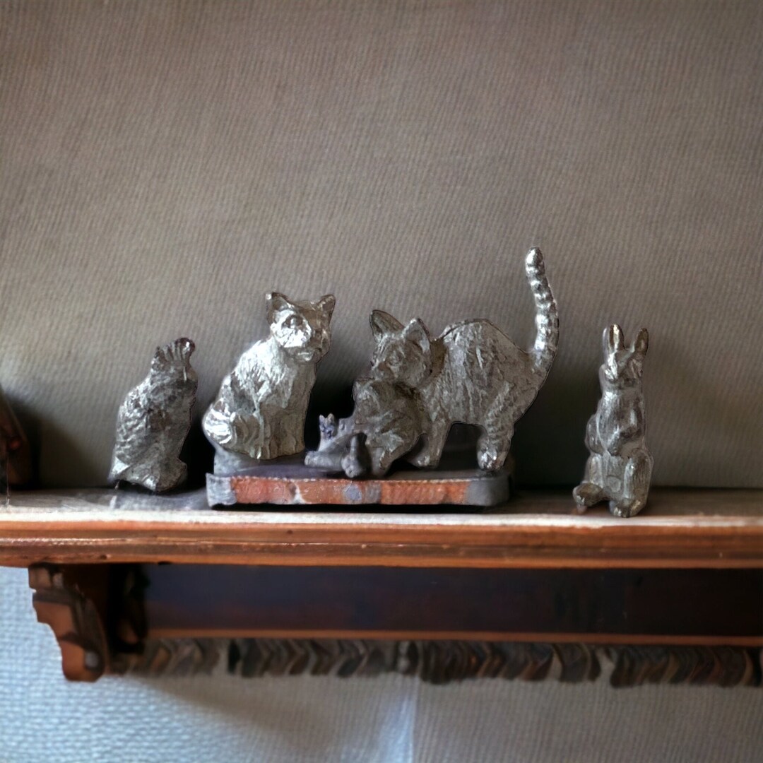Set of Four Miniature Pewter Animals - Etsy