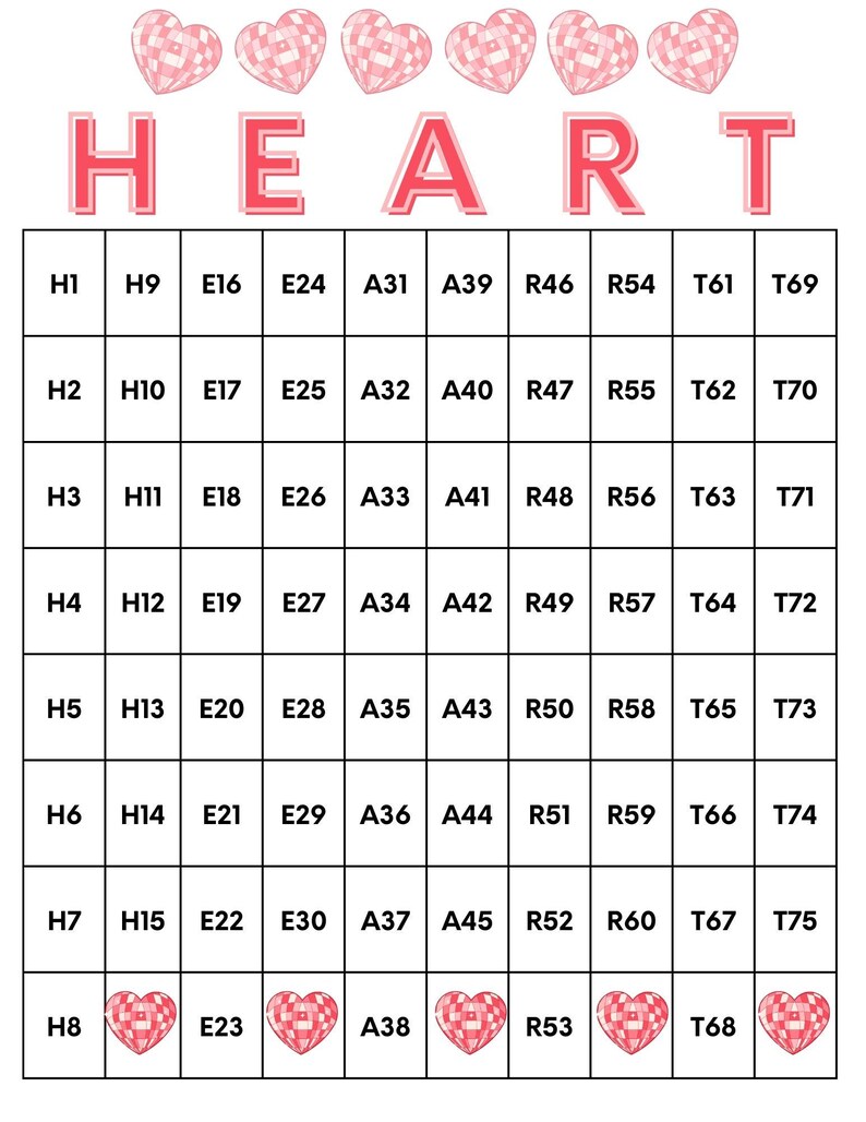 Disco Heart Valentine's Day Printable Bingo Cards Set of 30 - Etsy