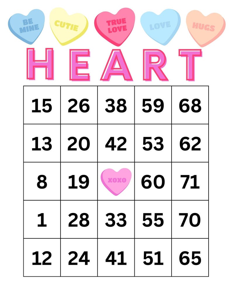 Candy Hearts Valentine's Printable Bingo Card Set of 30 - Etsy