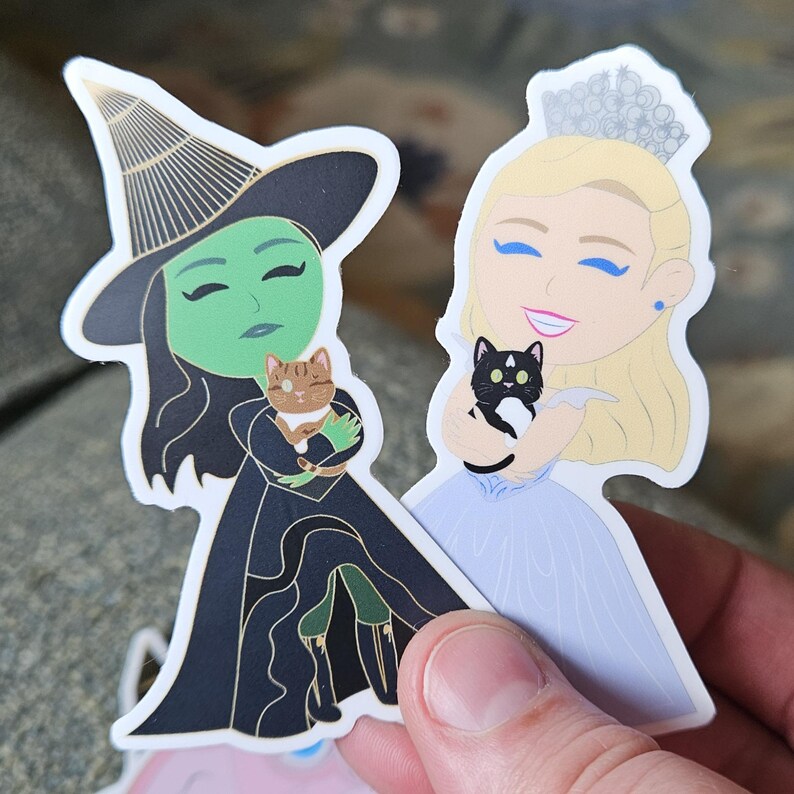 Wicked the Musicats Chibi Glinda and Elphie Holding Cats - Etsy